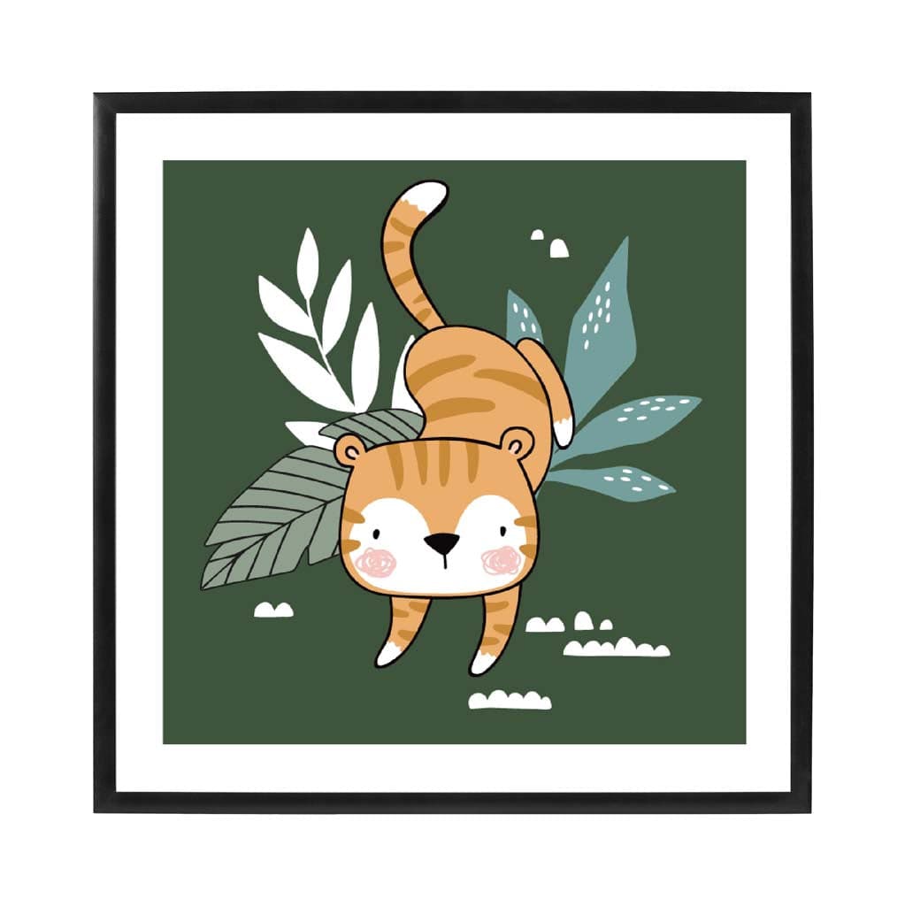 Rynx | Cute Tiger Poster On Dark Green Jungle Wall Art For Kids
