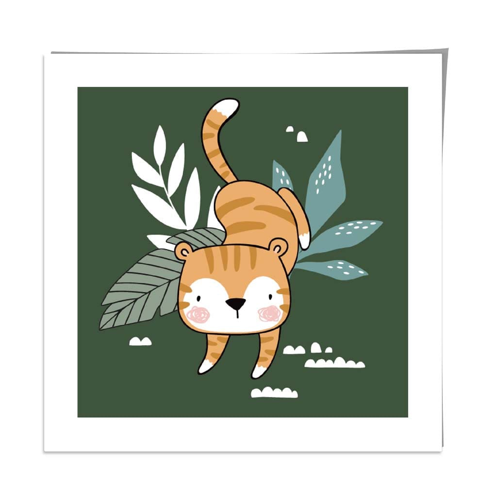 Rynx | Cute Tiger Poster On Dark Green Jungle Wall Art For Kids