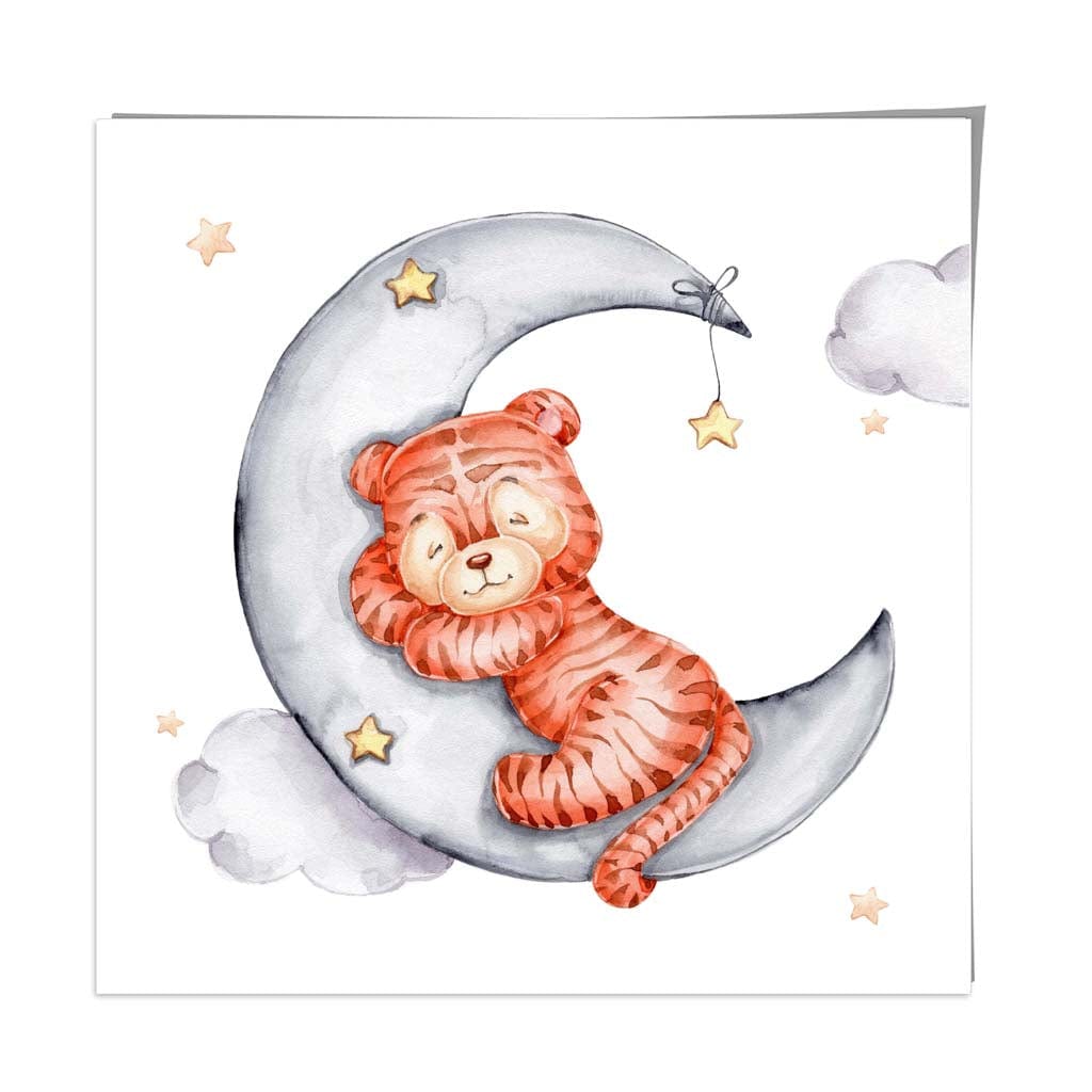 Rynx | Sweet Watercolor Tiger And Moon Poster Kids Wall Art