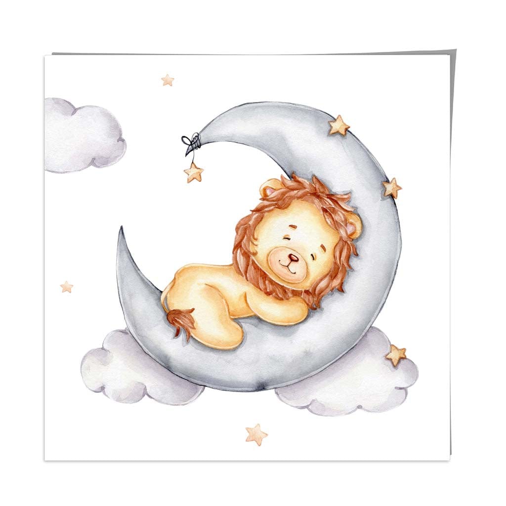 Rynx | Cute Watercolor Lion And Moon Poster Kids Wall Art