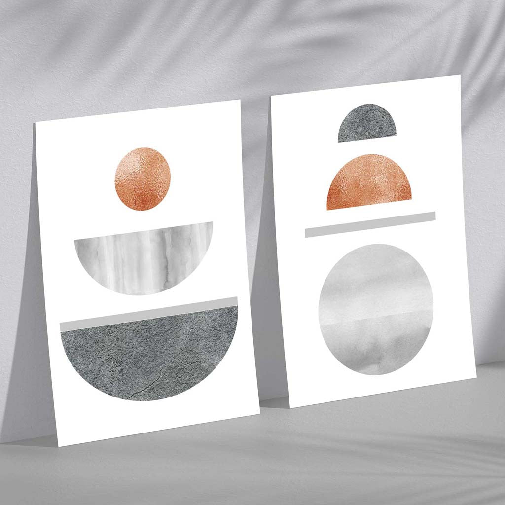Rynx | Mid Century Modern Copper And Gray Set Of 2 Art Prints