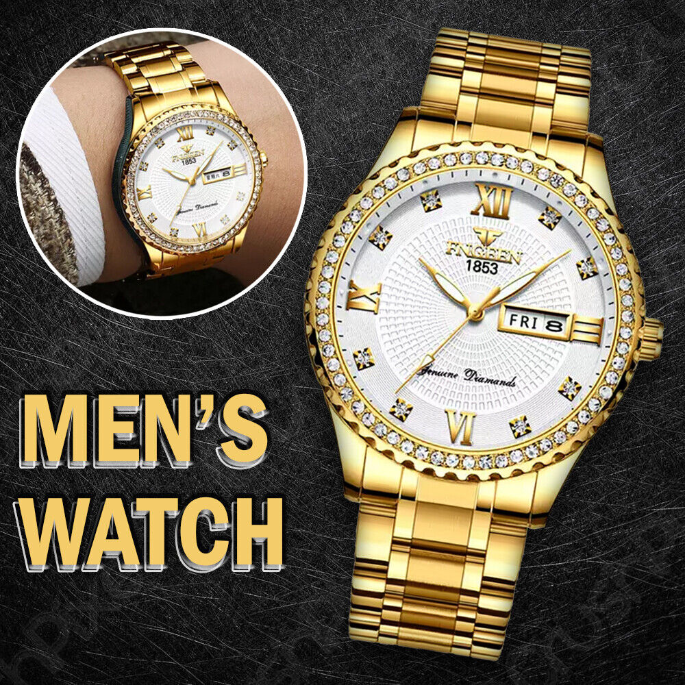 Rynx | Men's Watch Gold Classic Stainless Steel Quartz Diamond