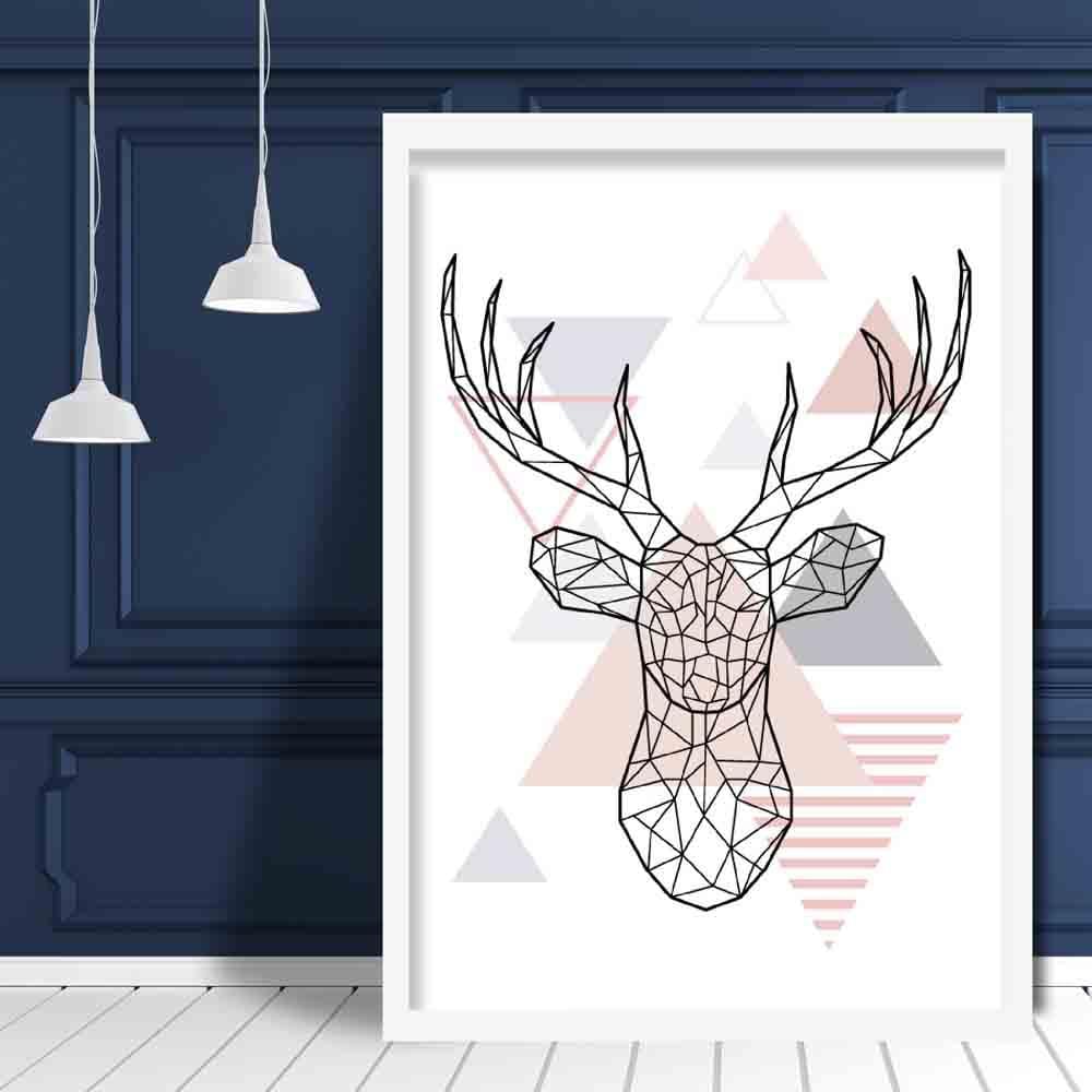 Rynx | Deer Head Geometric Scandinavian Blush Pink Art Print