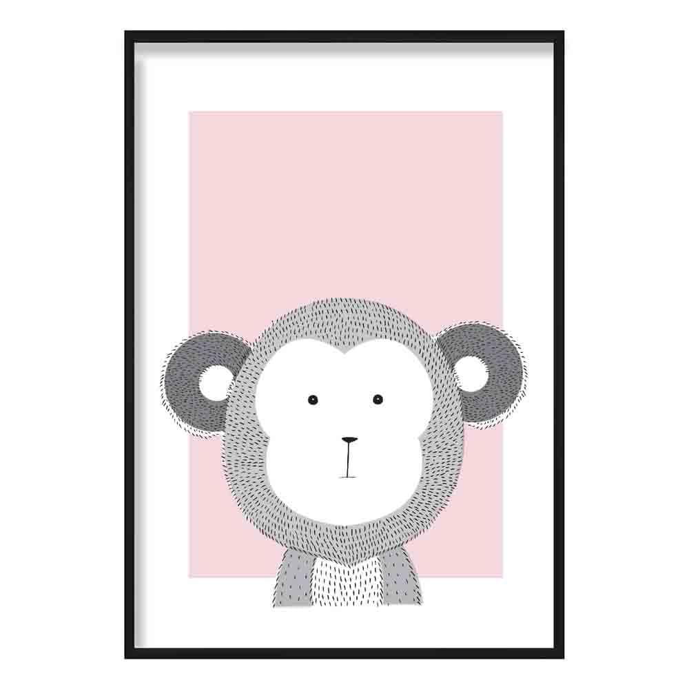 Rynx | Monkey Sketch Style Nursery Baby Pink Art Print