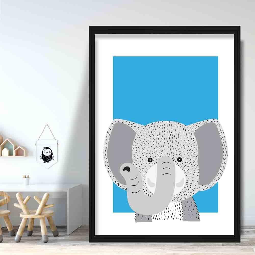 Rynx | Elephant Sketch Style Children's Room Bright Blue Art Print