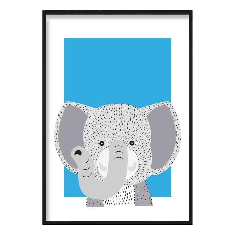 Rynx | Elephant Sketch Style Children's Room Bright Blue Art Print