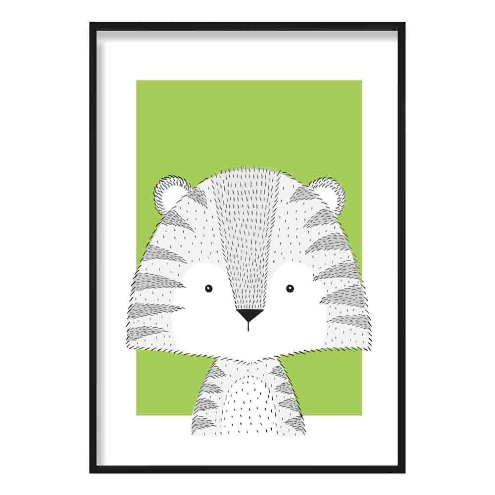 Rynx | Tiger Sketch Style Children's Room Green Art Print