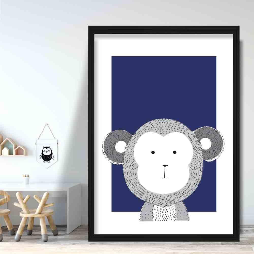 Rynx | Monkey Sketch Style Nursery Navy Blue Art Print