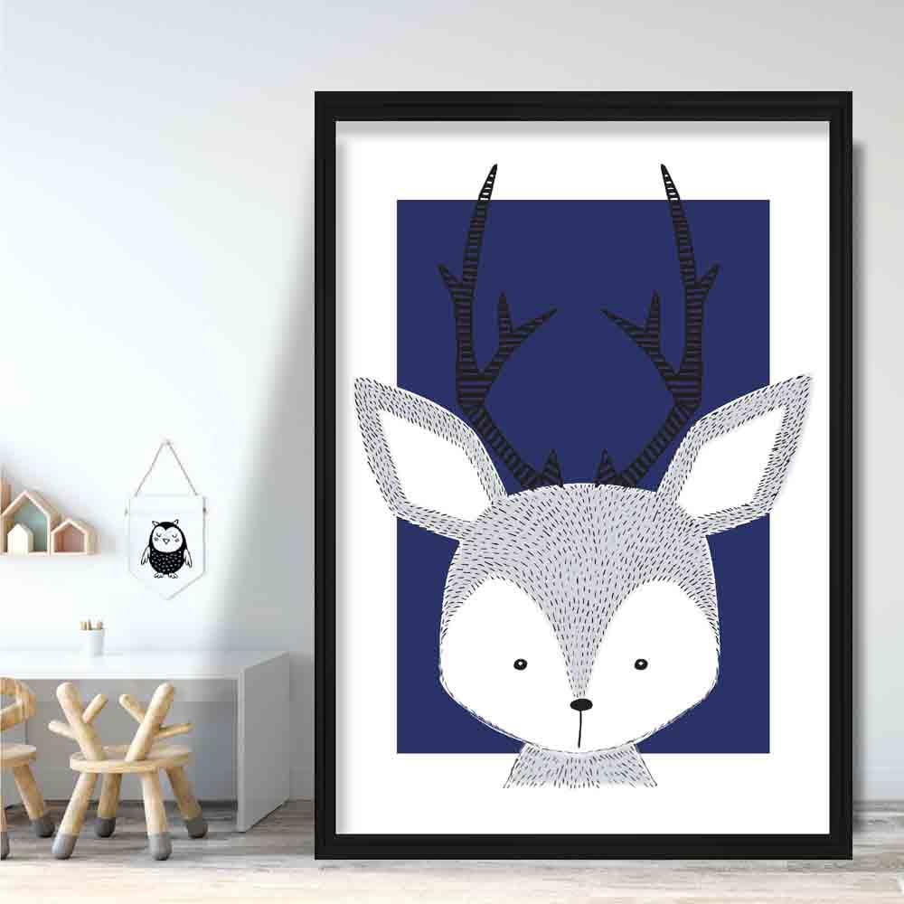 Rynx | Deer Sketch Style Kids Room Navy Blue Art Print