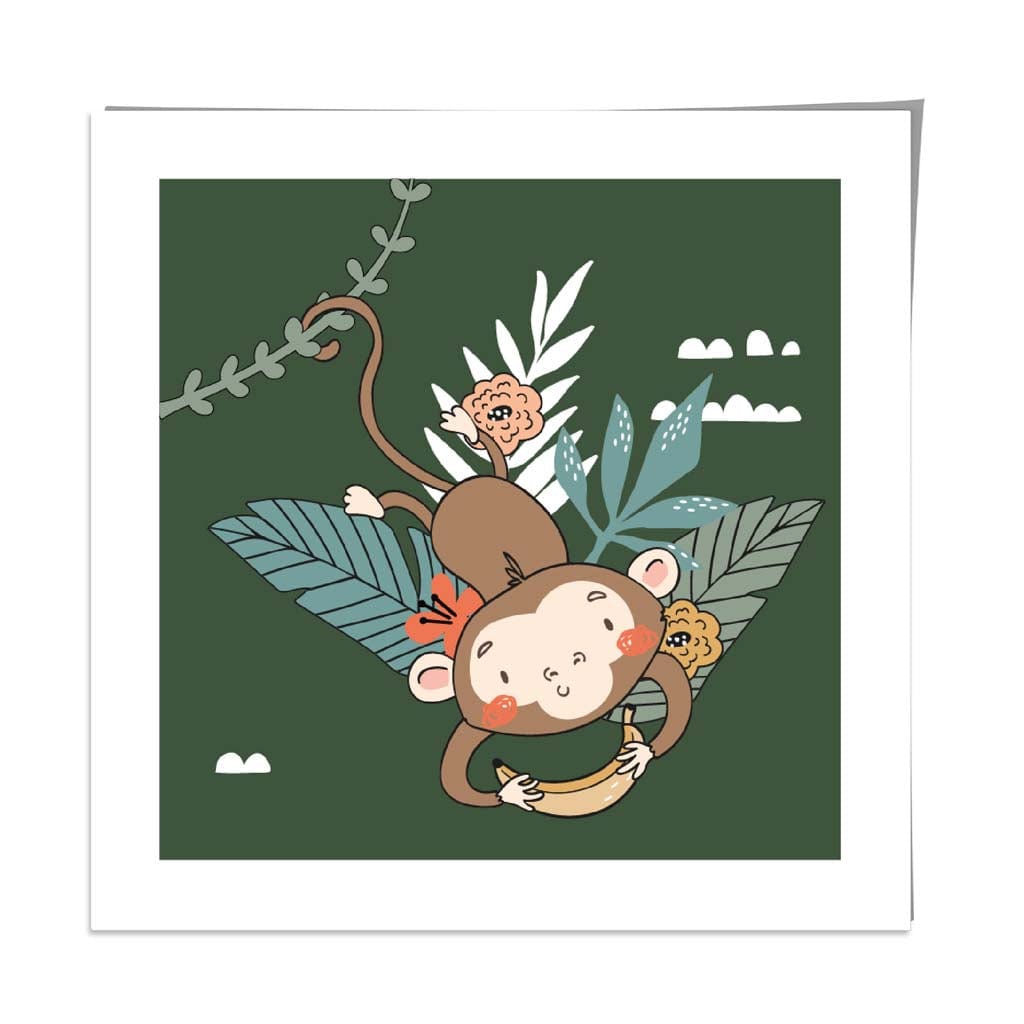 Rynx | Sweet Monkey Poster On Dark Green Jungle Kids Wall Art