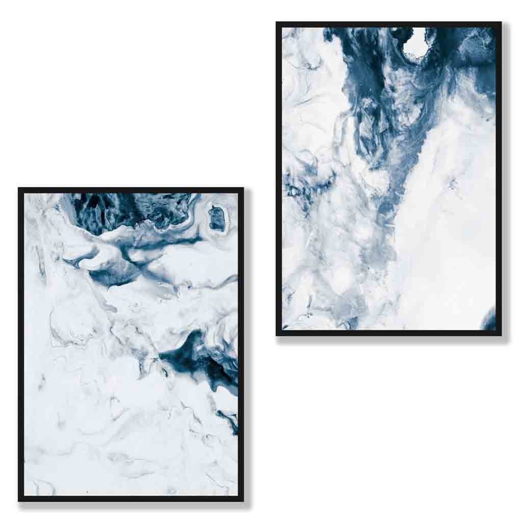 Rynx | Set of 2 Navy Blue and White Abstract Ocean Wall Art Prints